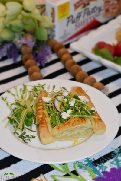 Spring Puff Pastry Tart with Sweet Pea Purée - Olive Jude